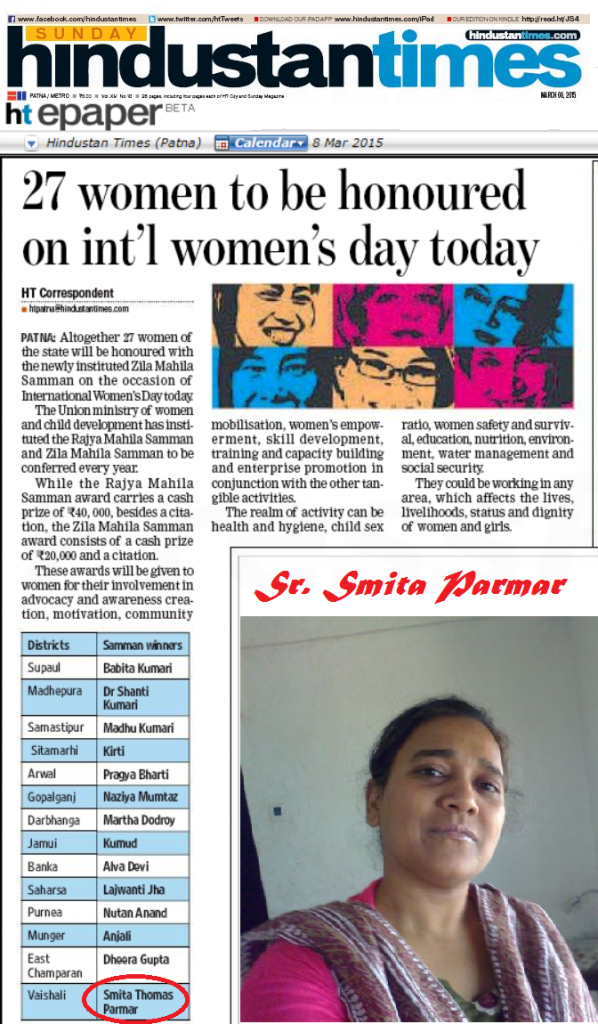 Sr. Smita Thomas Parmar was Awarded Mahila Sanman on International ...